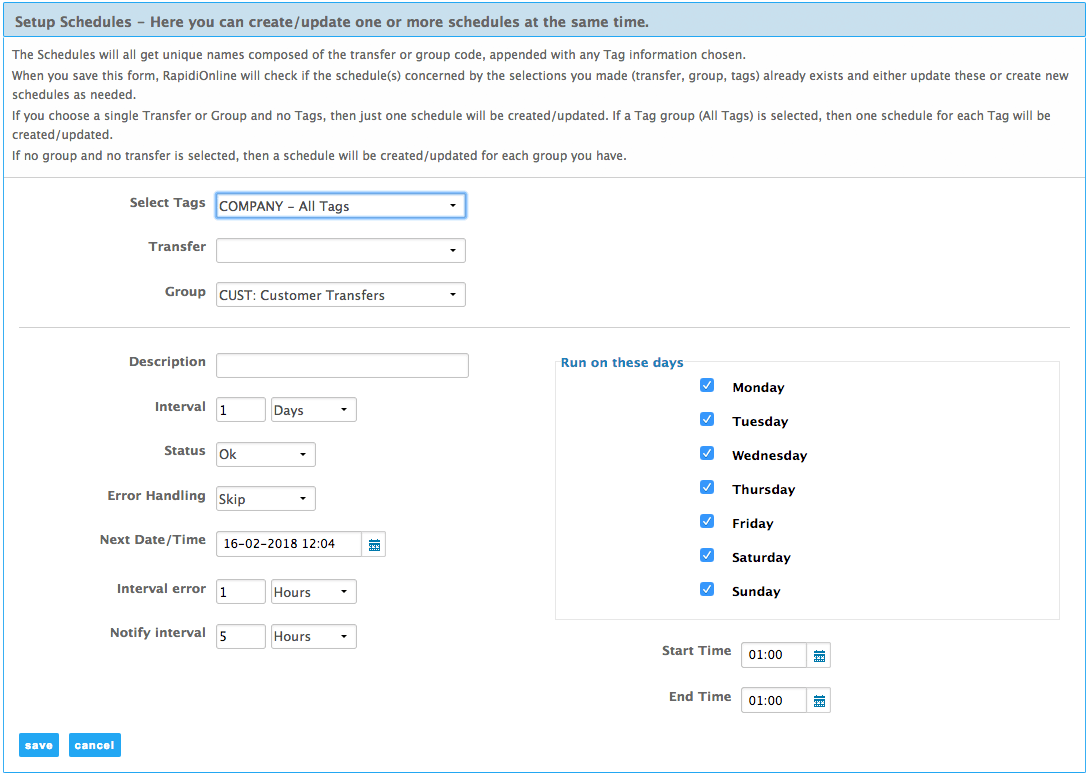 Setting up Schedules with Tags